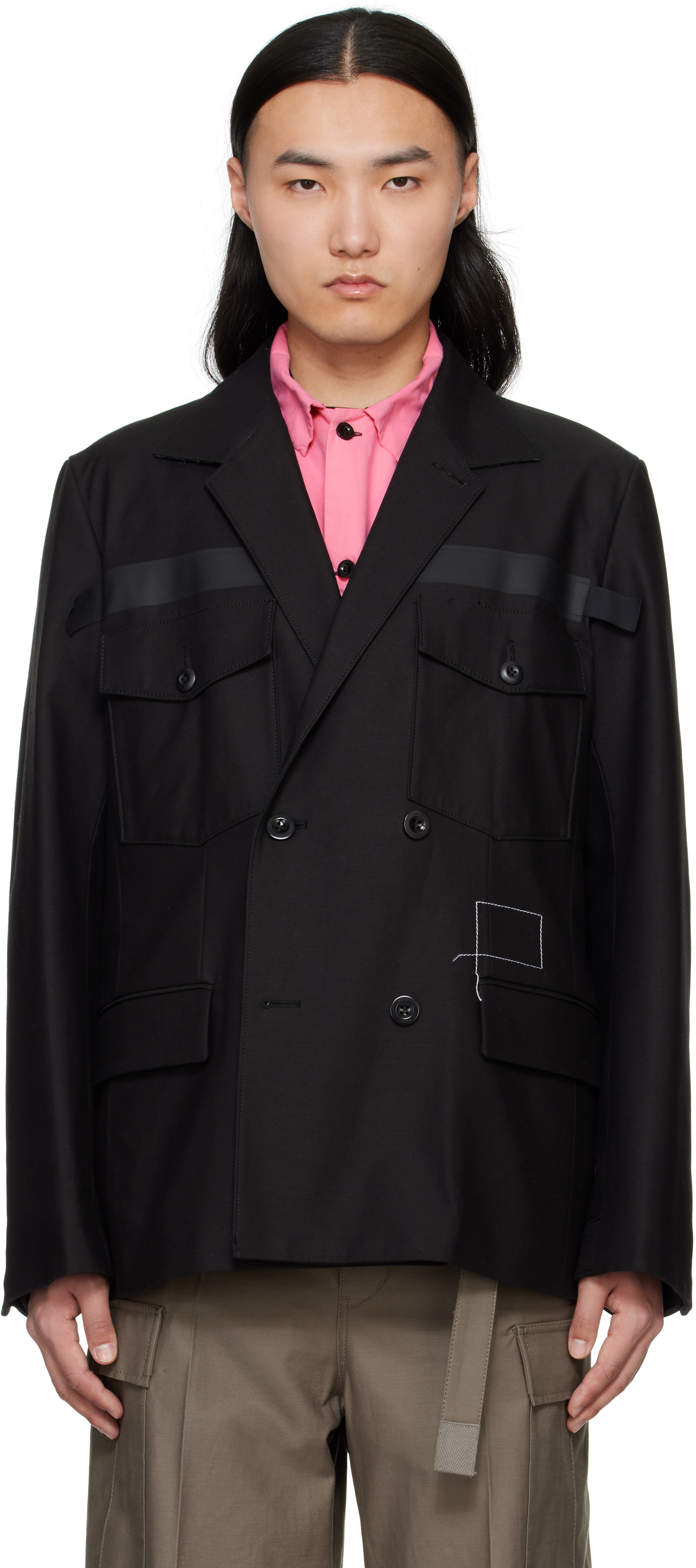 Sacai Black Wtaps Edition Cotton Back Satin Blazer In 001 Black